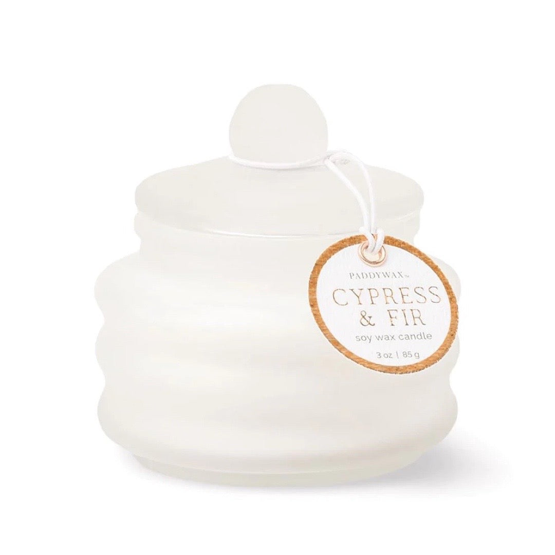 Cypress Fir Holiday 3oz. Beam Frosted White Glass Candle – Maripoza Boutique