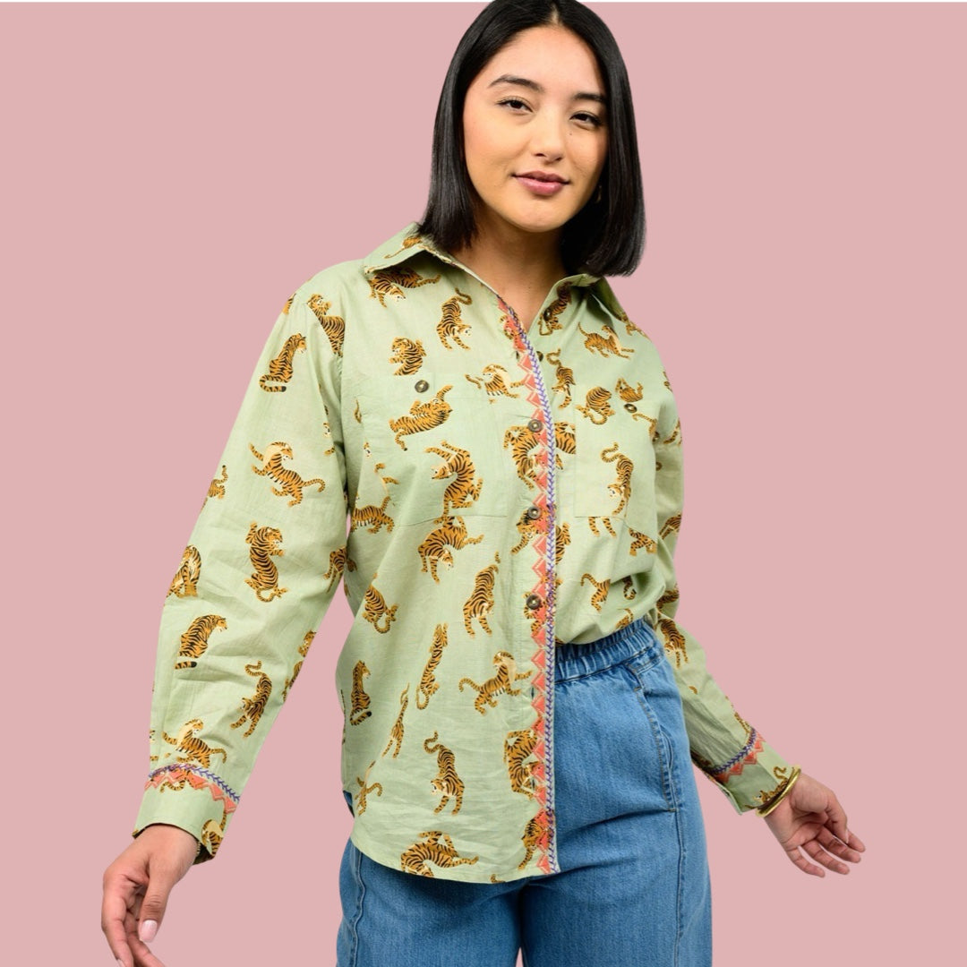 The Sage Tiger Camp Shirt – Maripoza Boutique